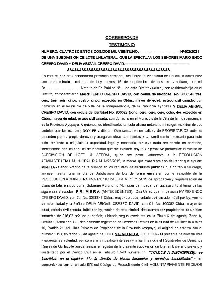 Documentos para Notario Enoc Crespo | PDF | Propiedad | Justicia