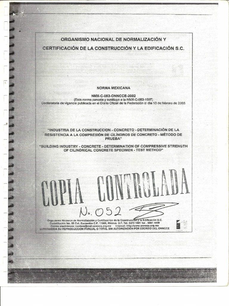 Nmx-083-Resistencia A La Compresion de Cilindros de Concreto | PDF