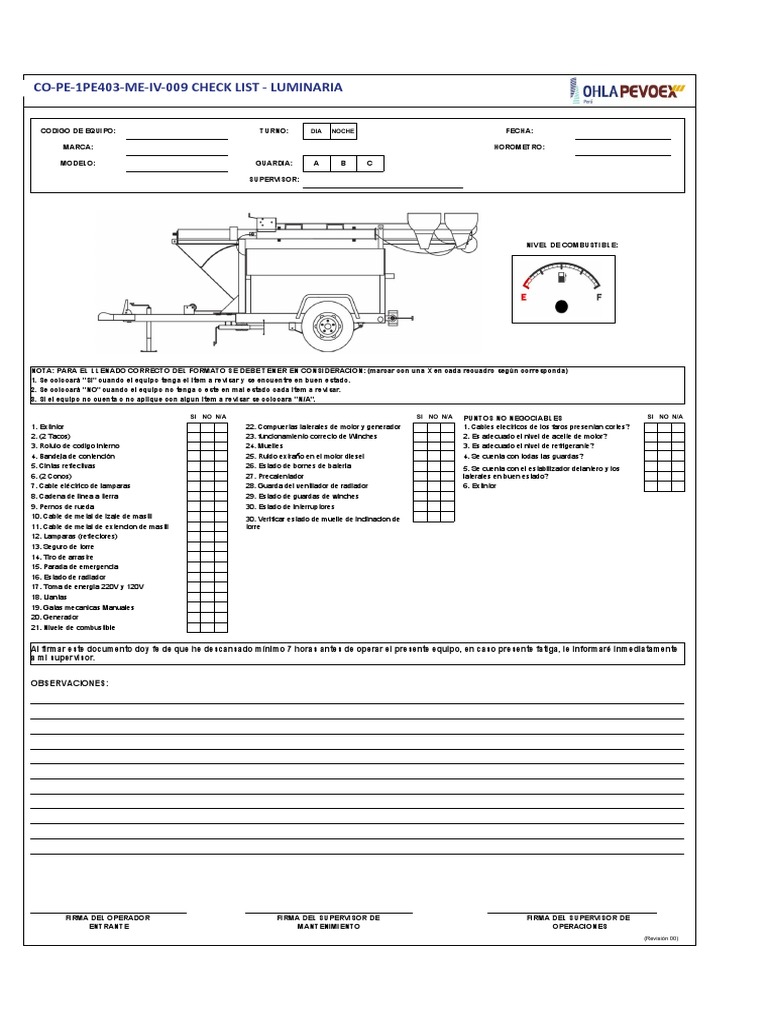 CO-PE-1PE403-ME-IV-009 Check List Torre de Iluminación REV 00 ...