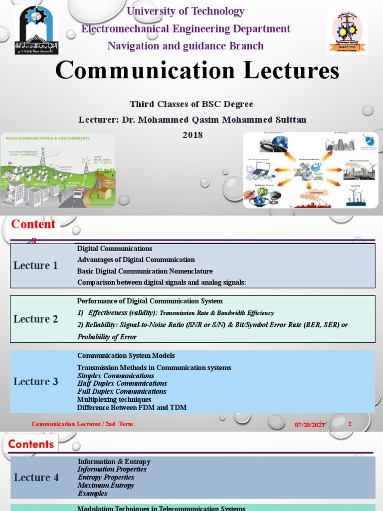 Communication Lectures - 2nd Term C | PDF | Sampling (Signal Processing) | Modulation