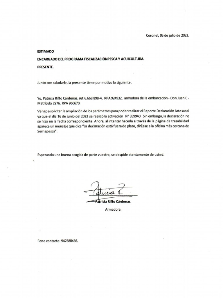 Carta Ampliación de Parámetros. | PDF
