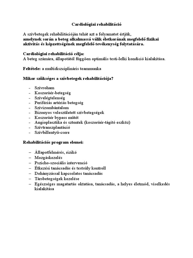 Cardialis Rehabilitáció 1 | PDF