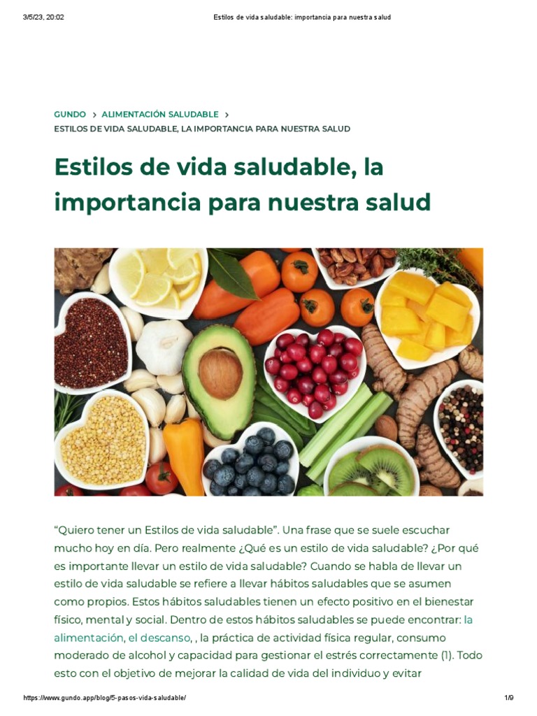 Estilos de Vida Saludable - Importancia para Nuestra Salud | PDF | Dieta | Nutrición