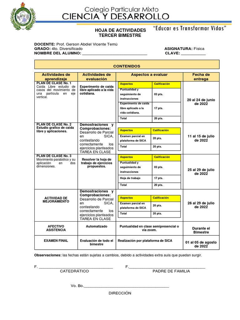 Hoja de Actividades Fisica 3b | PDF | Cognición | Aprendizaje