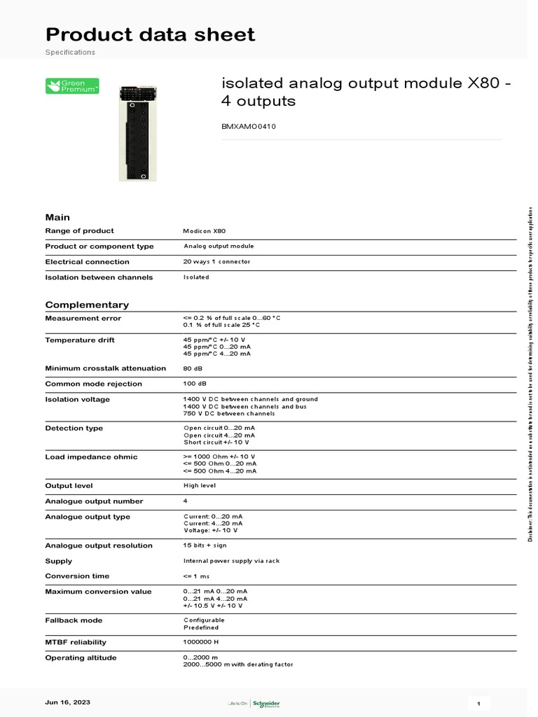Modicon X80 Analog Output Specs | PDF | Electrical Connector | Electronic Engineering