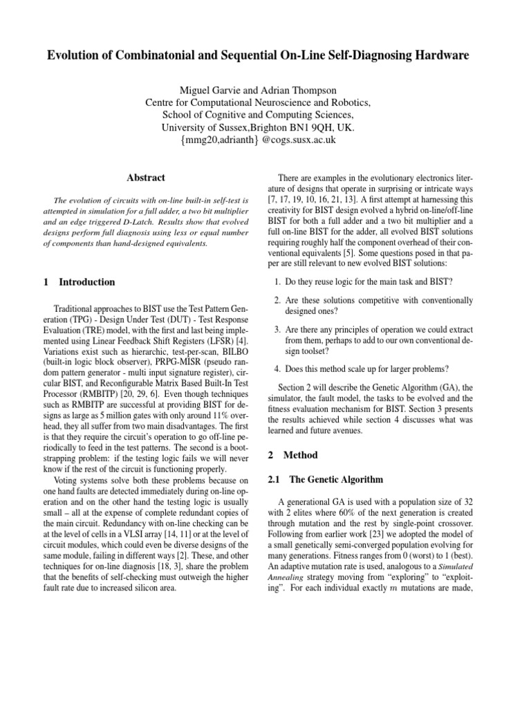 2003 Evolution of Combinational and Sequential Self Diagnosing Hardware ... 2003 Evolution of Combinational and Sequential Self Diagnosing Hardware ...