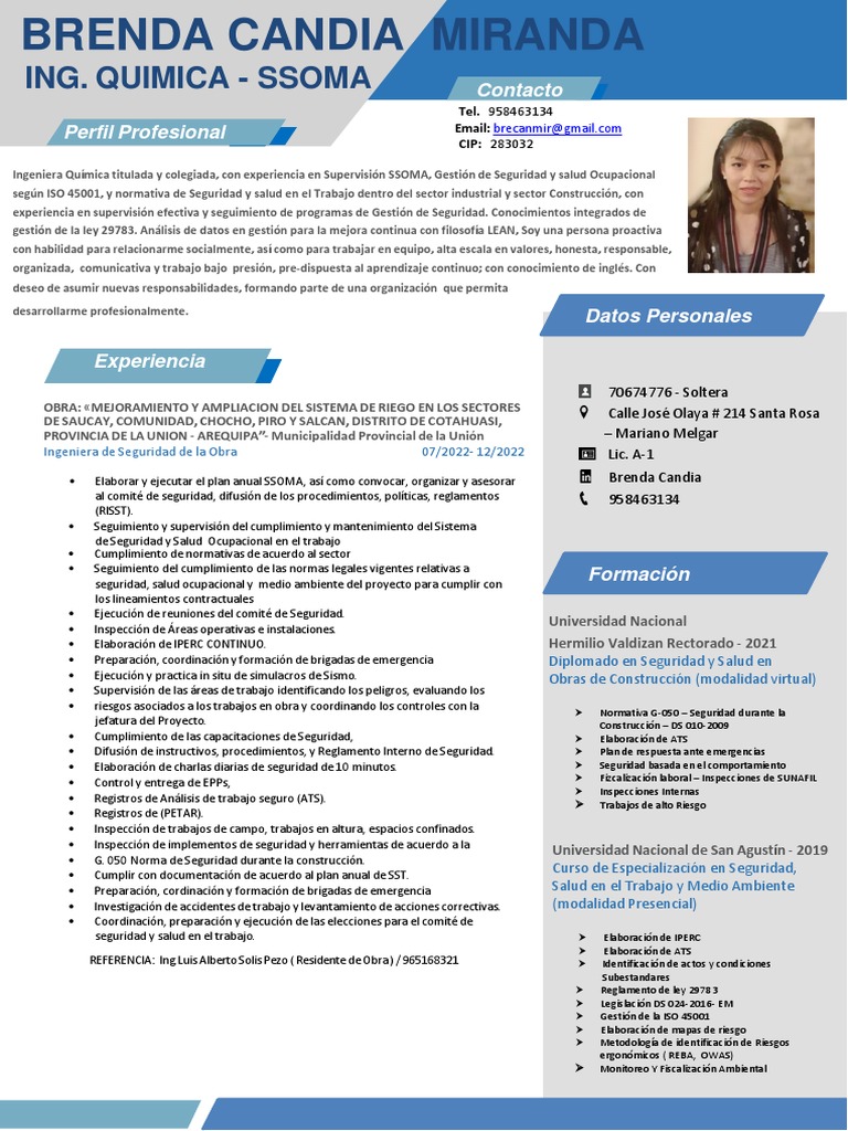 Brenda Estefania Candia Miranda cv.2023 CL4 | PDF | Seguridad y salud ocupacional | Business