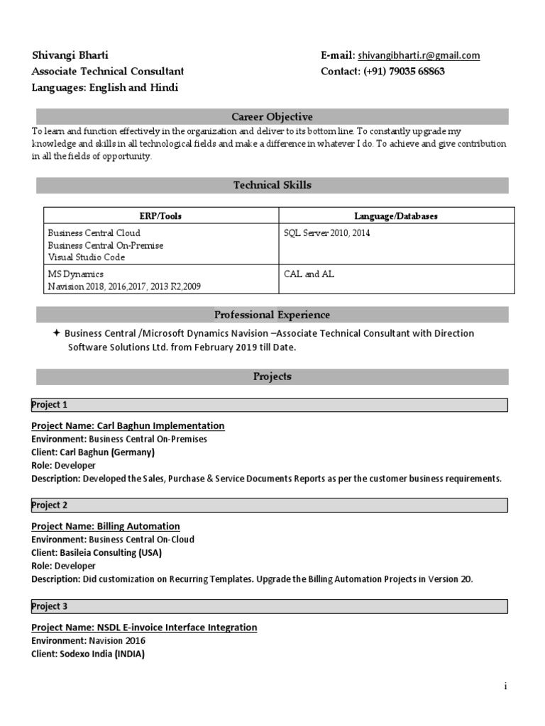 Business Central /microsoft Dynamics Navision - Associate Technical ...