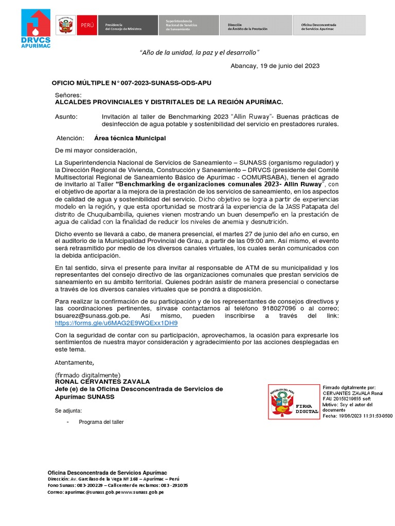 Oficio Múltiple #7-2023-Sunass-Ods-Apu (R) | PDF | Negocios