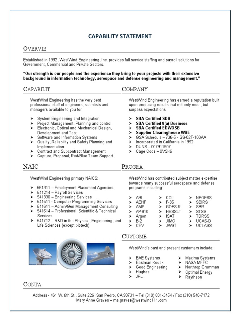 Capability Statement 24 | PDF | Engineering | Aerospace