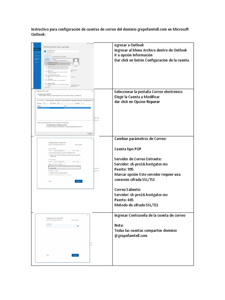 Instructivo para Configurar Cuentas de Correo Grupofamtell en Hostgator | PDF