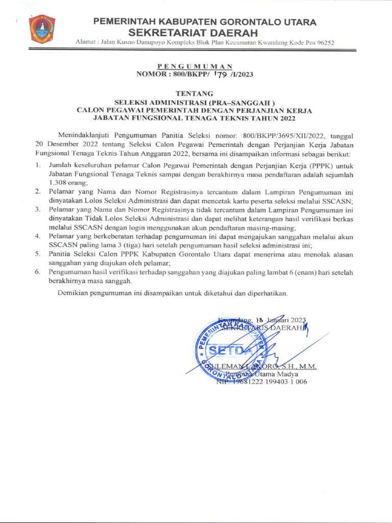 Pengumuman Seleksi Administrasi Pra Sanggah JF Teknis... | PDF | Bisnis | Gaya Hidup