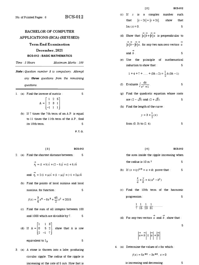 BCS 012 | PDF | Mathematical Physics | Applied Mathematics