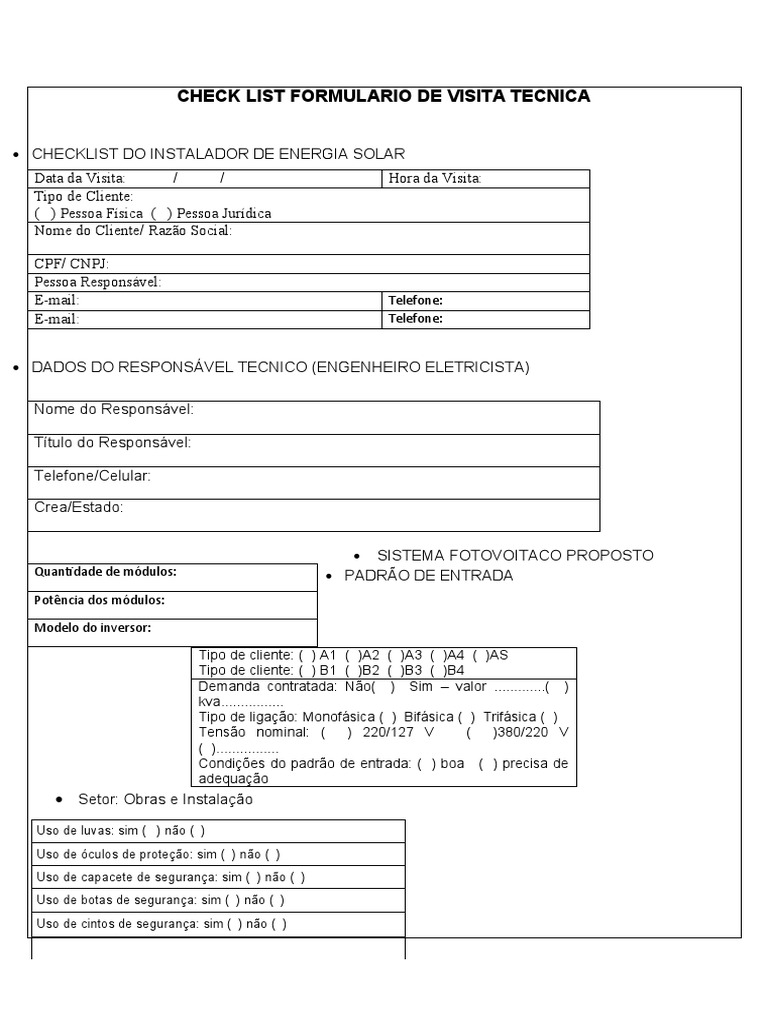 Check List Formulario de Visita Tecnica | PDF