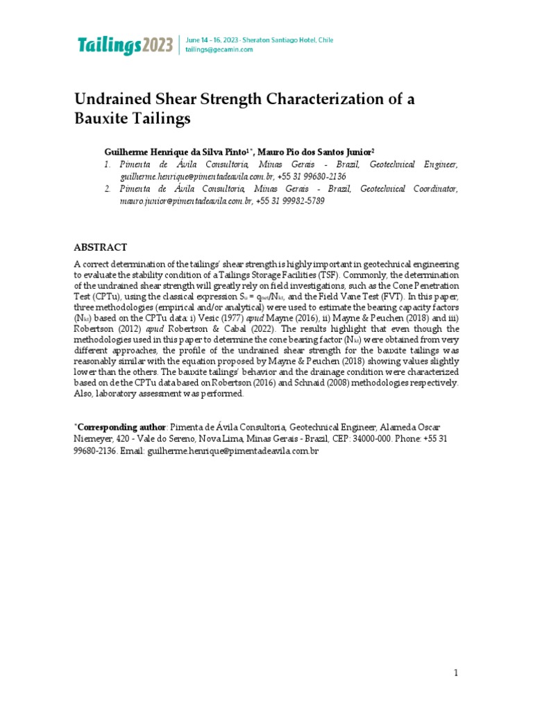 Undrained Shear Strength Characterization of A Bauxite Tailings | PDF ...