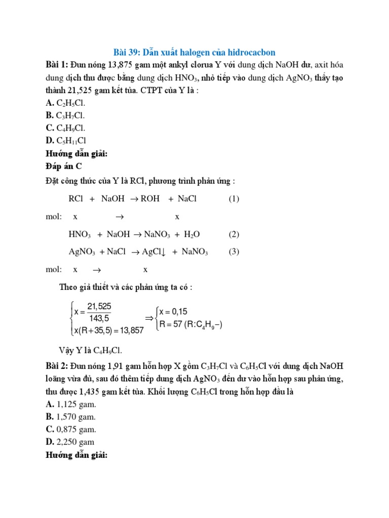 Trac Nghiem Dan Xuat Halogen Cua Hidrocacbon Co Dap An Hoa Hoc Lop 11 | PDF