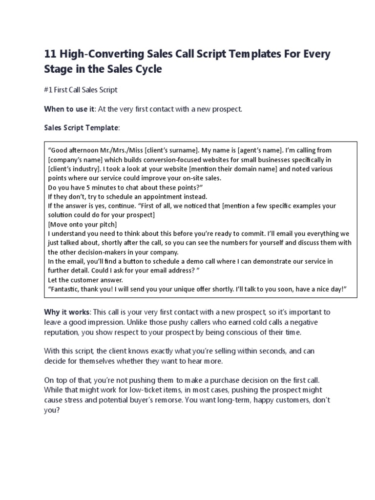 11 High-Converting Sales Call Script Templates For Every Stage in The ... 11 High-Converting Sales Call Script Templates For Every Stage in The ...