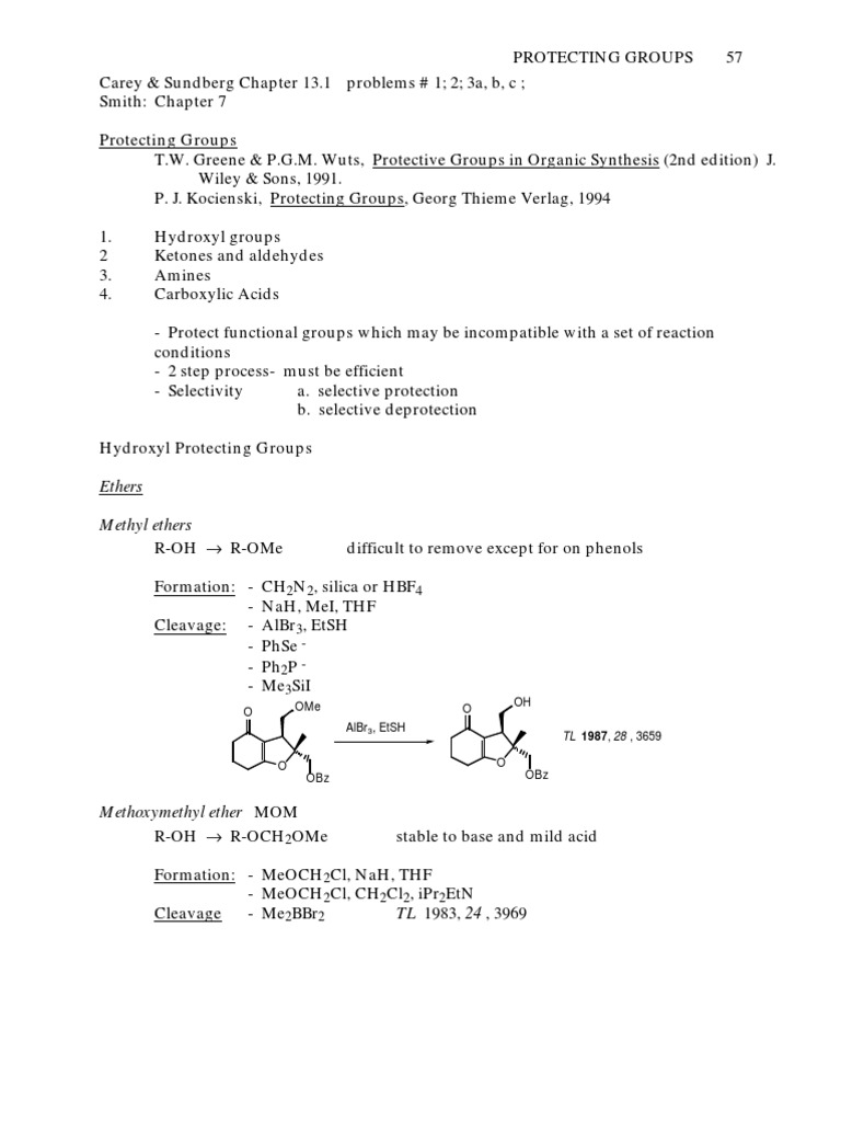 A Comprehensive Review of Common Protecting Groups for Alcohols, Ketones/Aldehydes, Amines, and ...