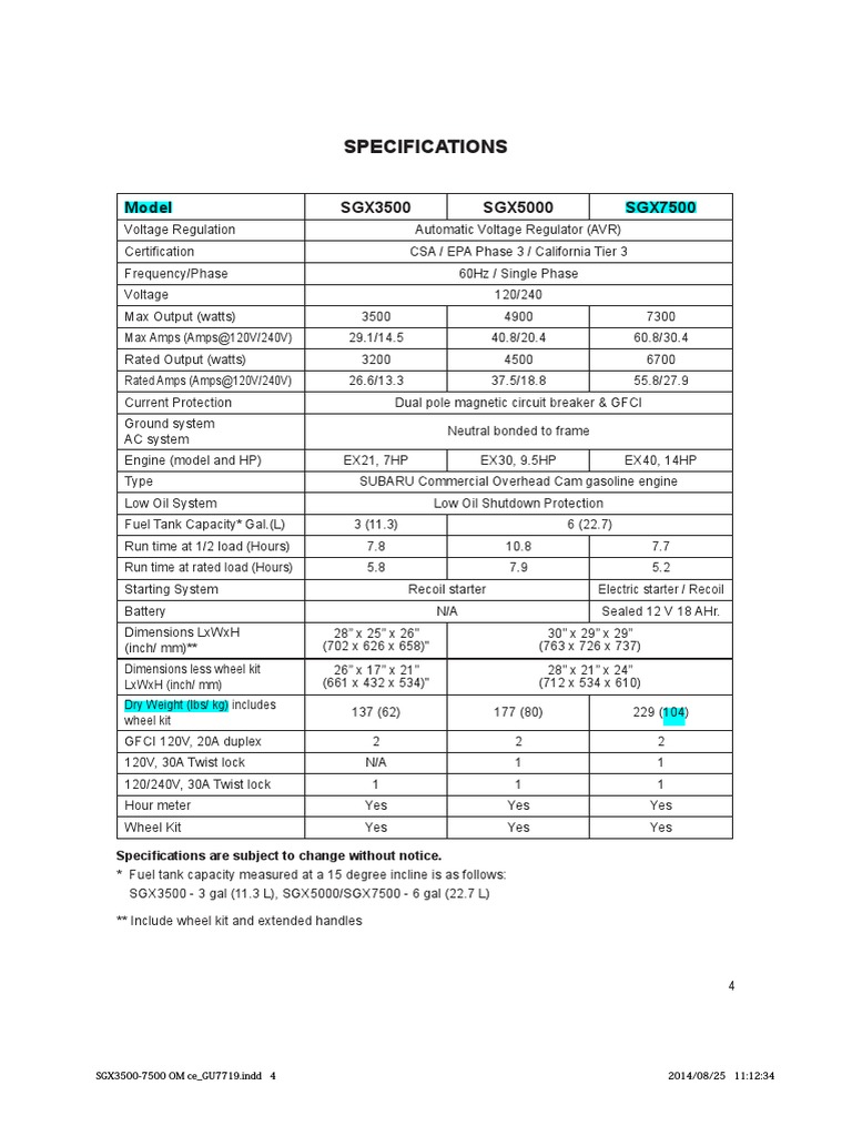 Subaru SGX7500 Generator-12 | PDF | Mains Electricity | Voltage