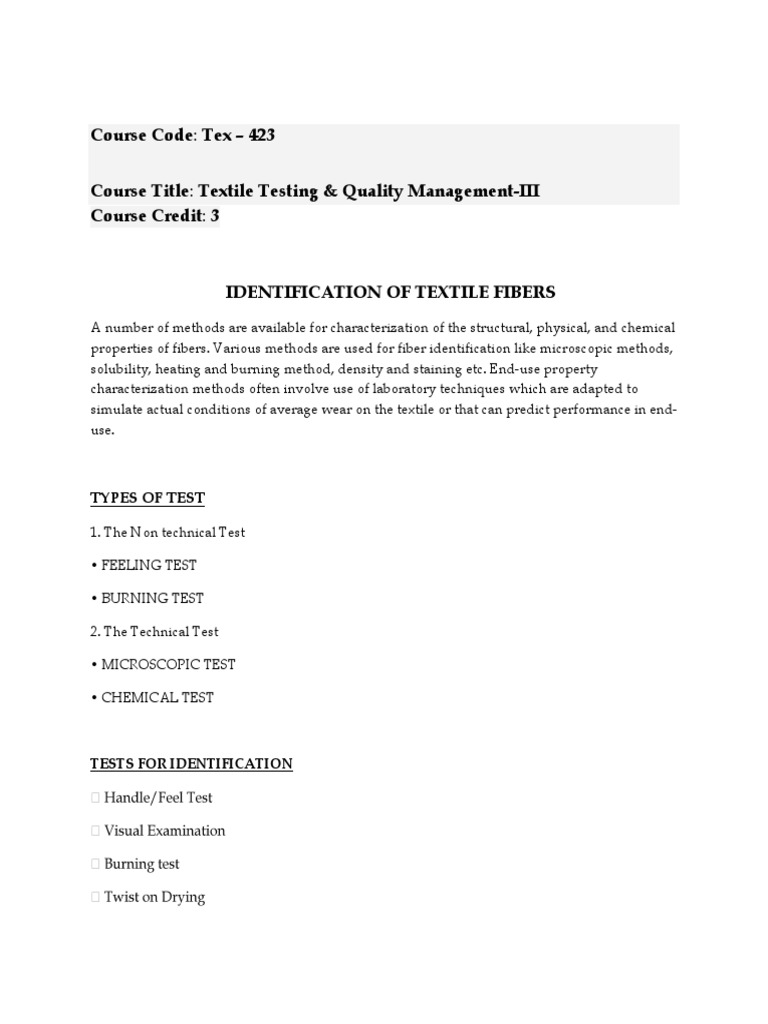 Textile Fiber Identification Methods | PDF | Textiles | Fibers