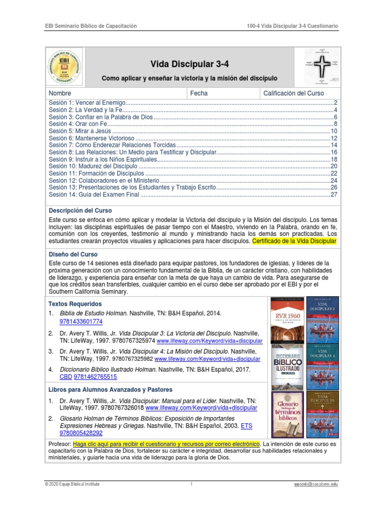 100-4s Vida Discipular 3-4 Cuestionario | PDF | Oración | Liderazgo
