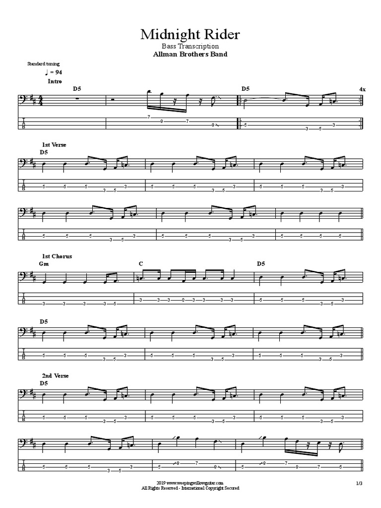 Allman Brothers - Midnight Rider | PDF | Rock Music | Musical Compositions
