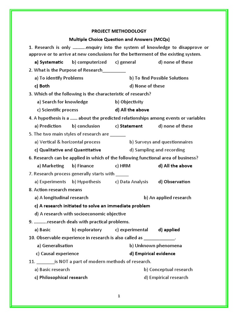 Project Methodology - MCQs - All Units | Download Free PDF | Sampling (Statistics) | Survey ...