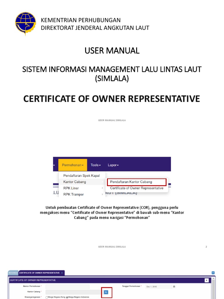 USER MANUAL - 25 - Certificate of Owner Representative | PDF | Pengelolaan Keuangan & Uang