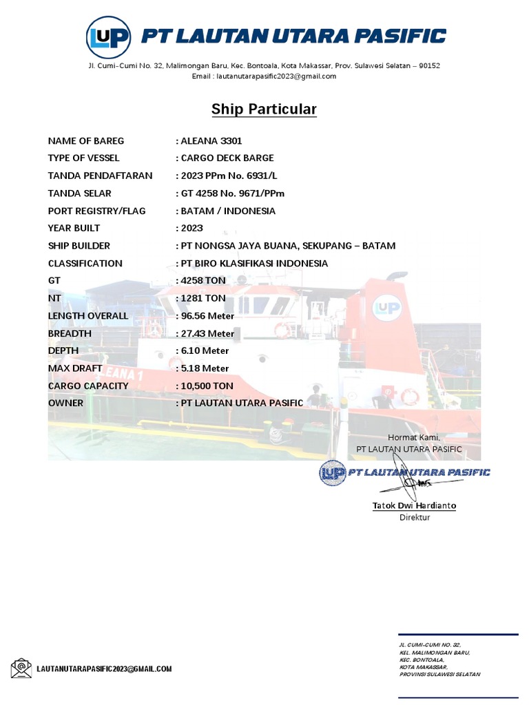 Ship Particular Kapal ALEANA 3301 | PDF
