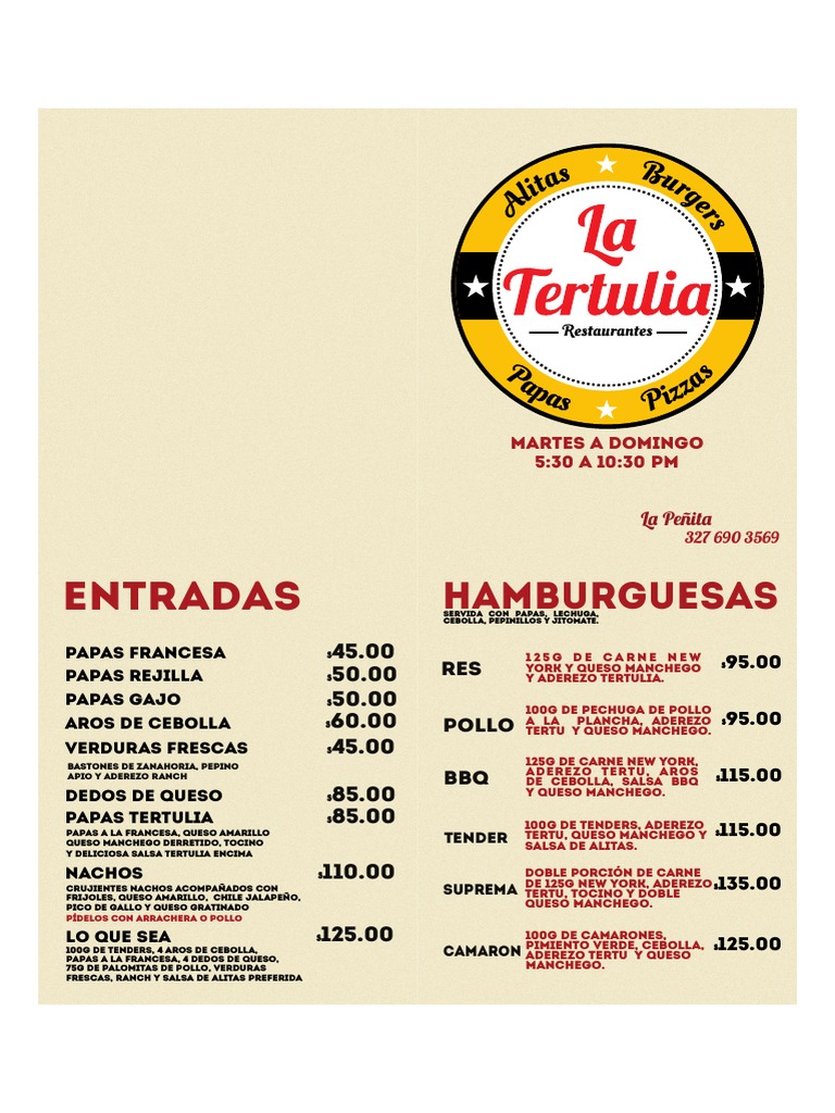 Menú del Restaurante La Tertulia | PDF | ensalada | Ingredientes de comida