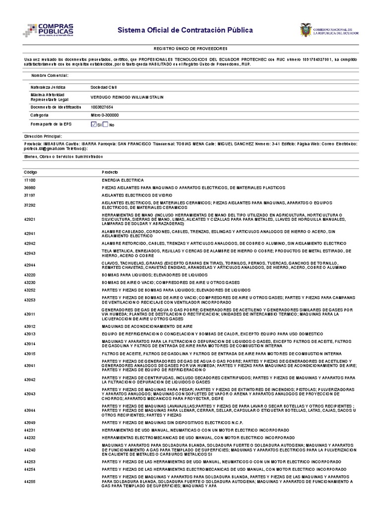 Habilitación Del RUP | PDF | Generador eléctrico | Corriente eléctrica