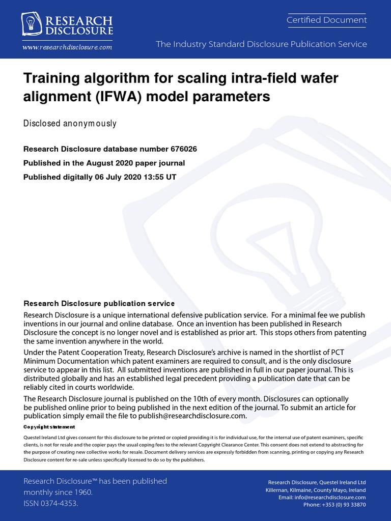 RD676026-Training Algorithm For Scaling Intra-Field Wafer Alignment ...