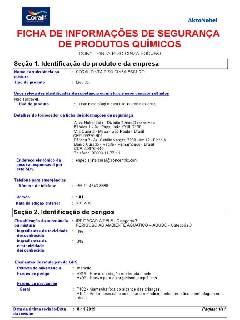 FISPQ-Colra Pinta - Piso - Cinza - Escuro | PDF | Química