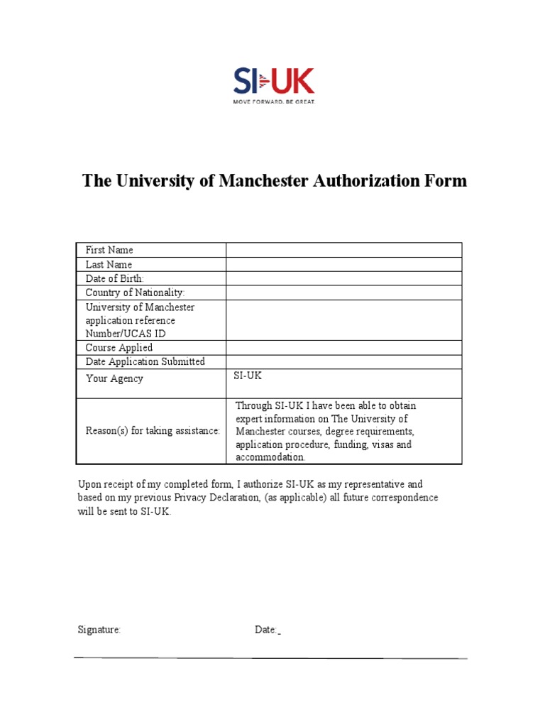 University of Manchester Authorization Form | PDF