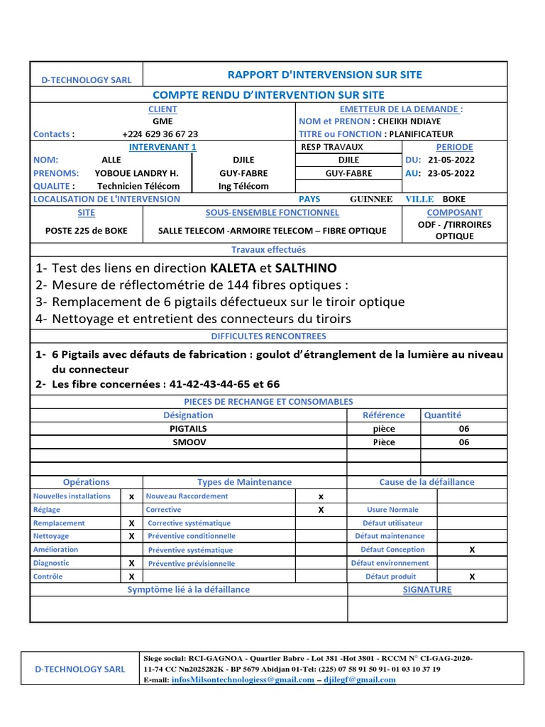 Rapport de Travaux Reflectometrie - Poste 225 Boke | PDF