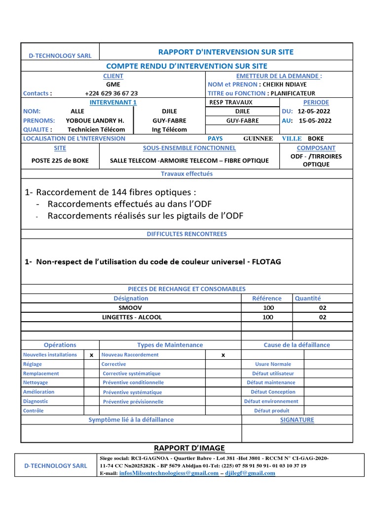 Rapport de Raccordement Site Poste 225 Boke | PDF