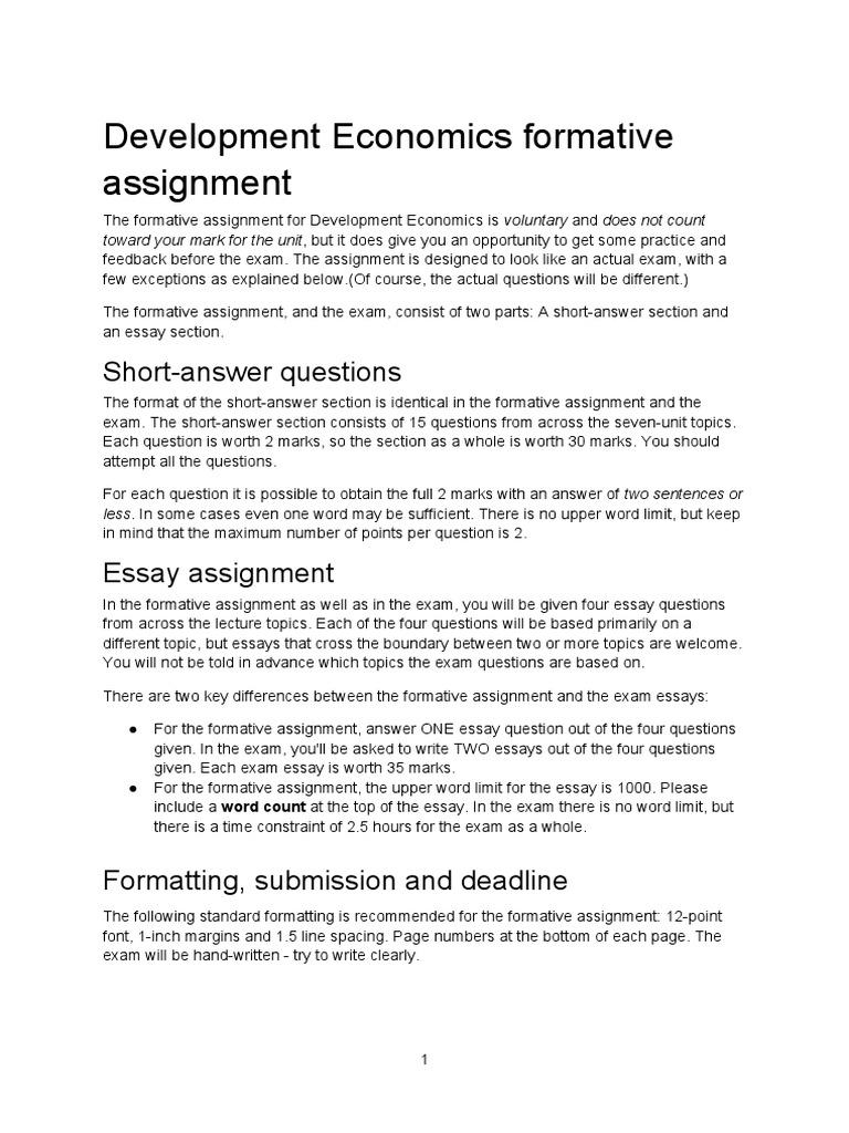 Development Economics Formative Assignment | PDF | Essays | Economic Growth