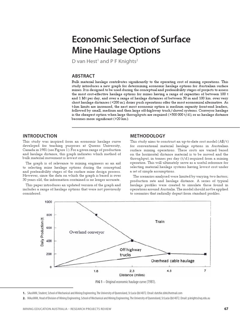 Economic Haulage Options in Mining | PDF | Logistics | Cost Of Capital