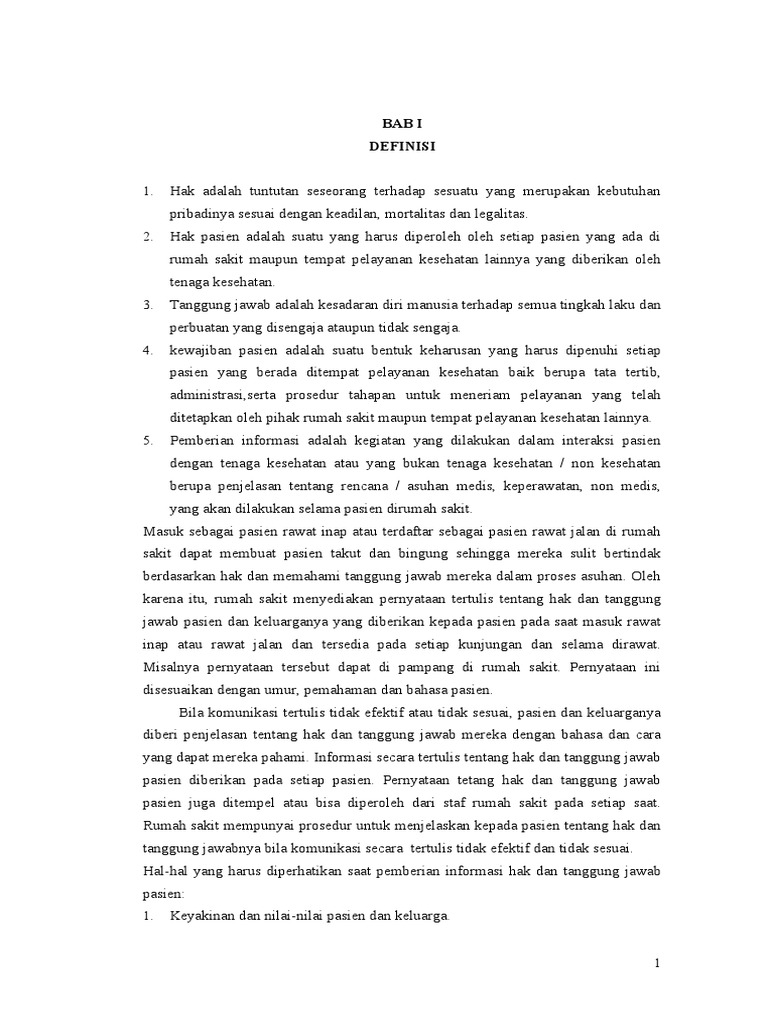 PANDUAN PEMBERIAN INFORMASI HAK DAN TANGGUNG JAWAB PASIEN | PDF