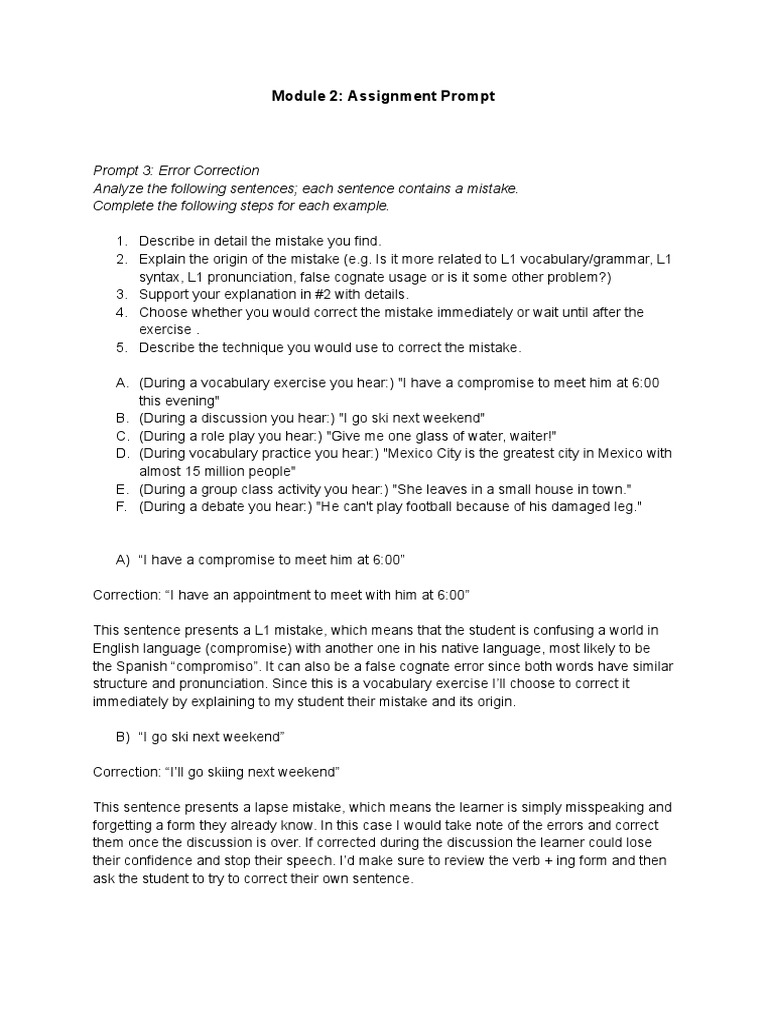 Prompt 3 - Error Correction | PDF | Vocabulary | Error