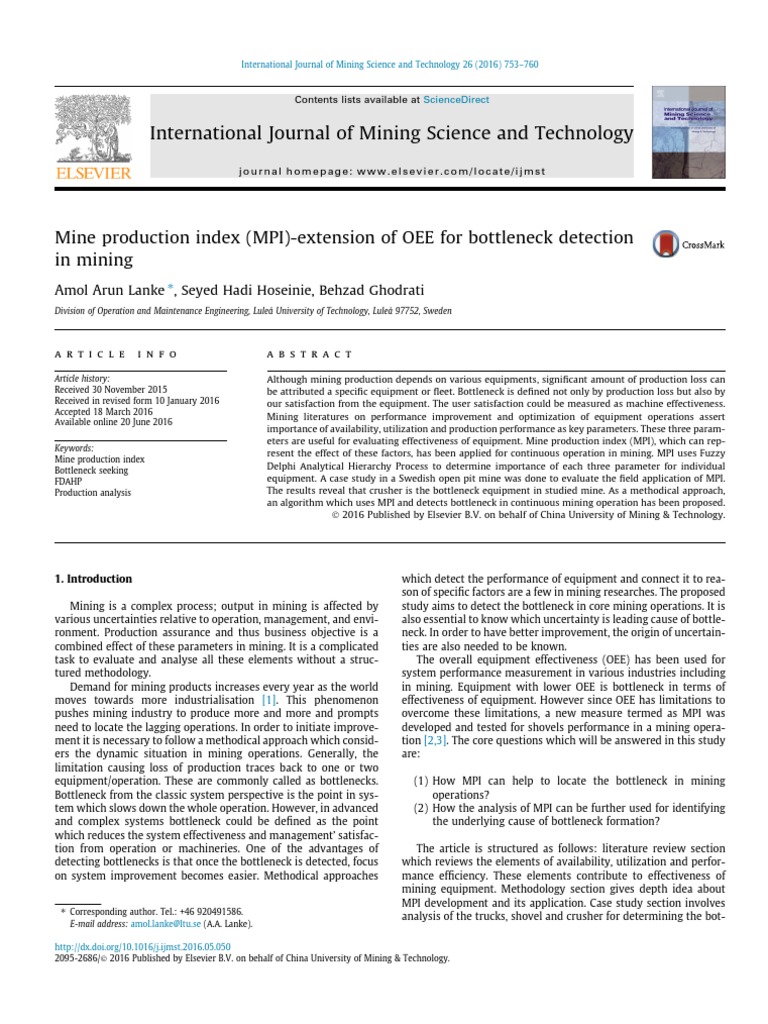 Mine Production Index (MPI) - Extension of OEE For Bottleneck Detection in Mining | PDF ...
