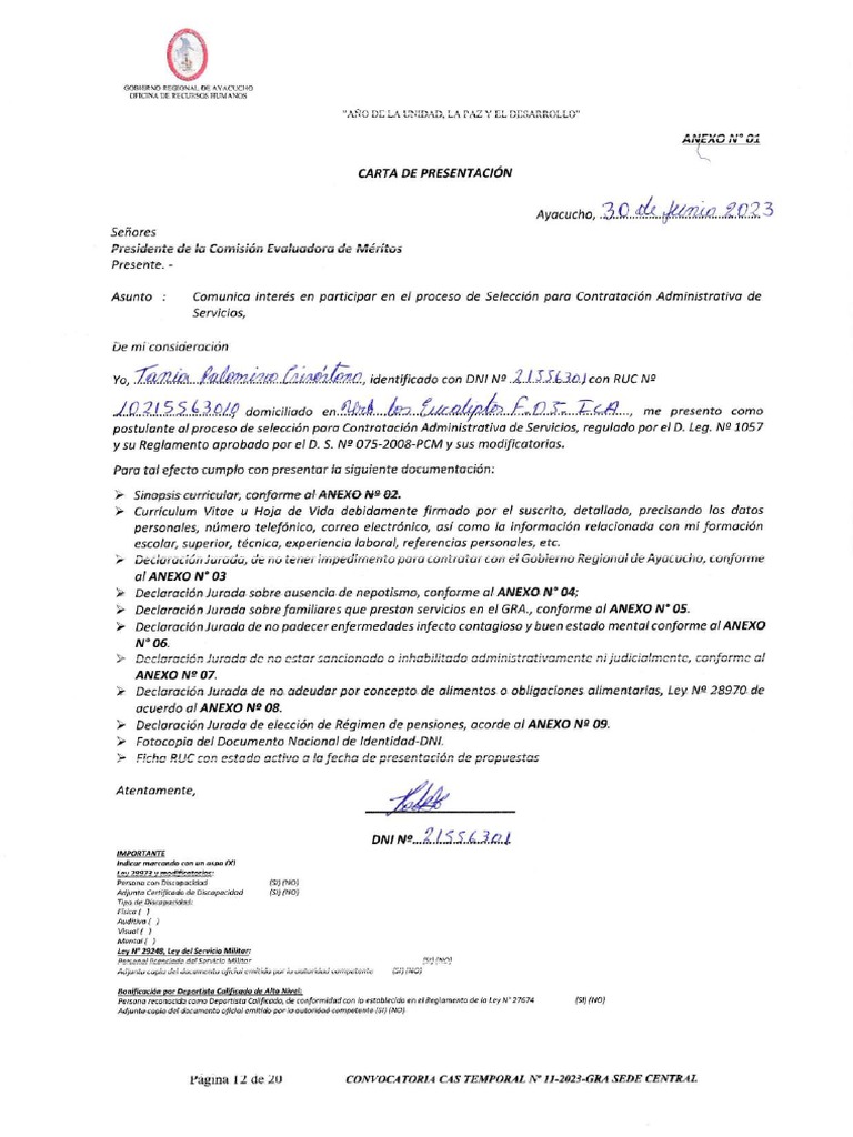 Proceso de Convocatoria Cas Temporal Nro. 11-2023-Gra - Tania Palomino ... Proceso de Convocatoria Cas Temporal Nro. 11-2023-Gra - Tania Palomino ...