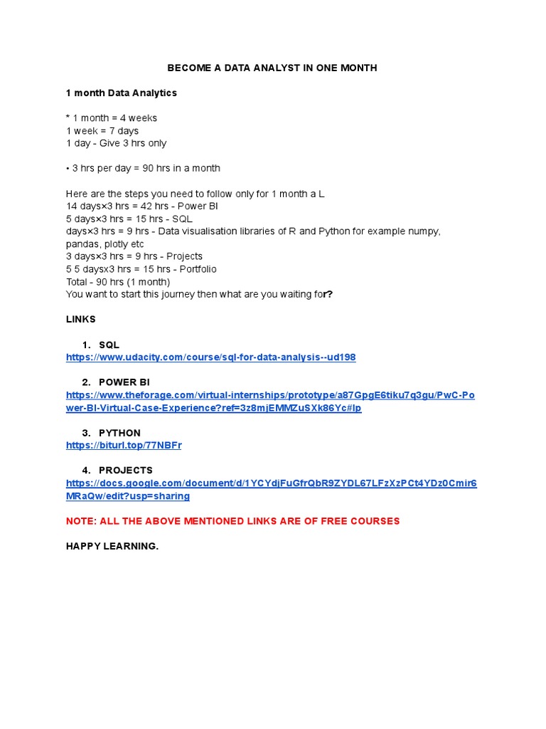 Become A Data Analyst in One Month | PDF