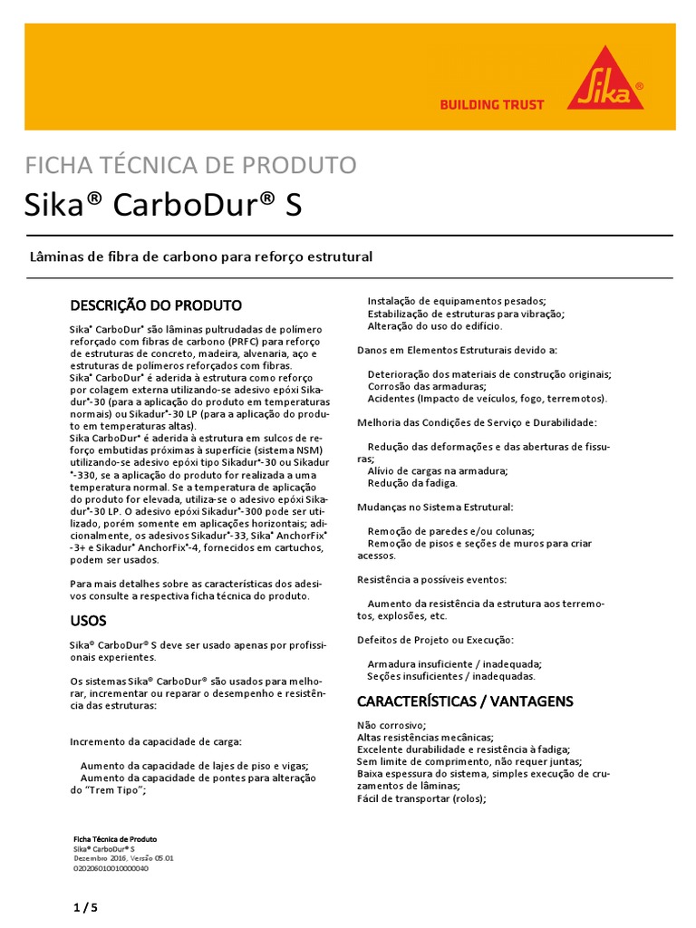 Sika Carbodur S | PDF | Polímeros | Epóxi