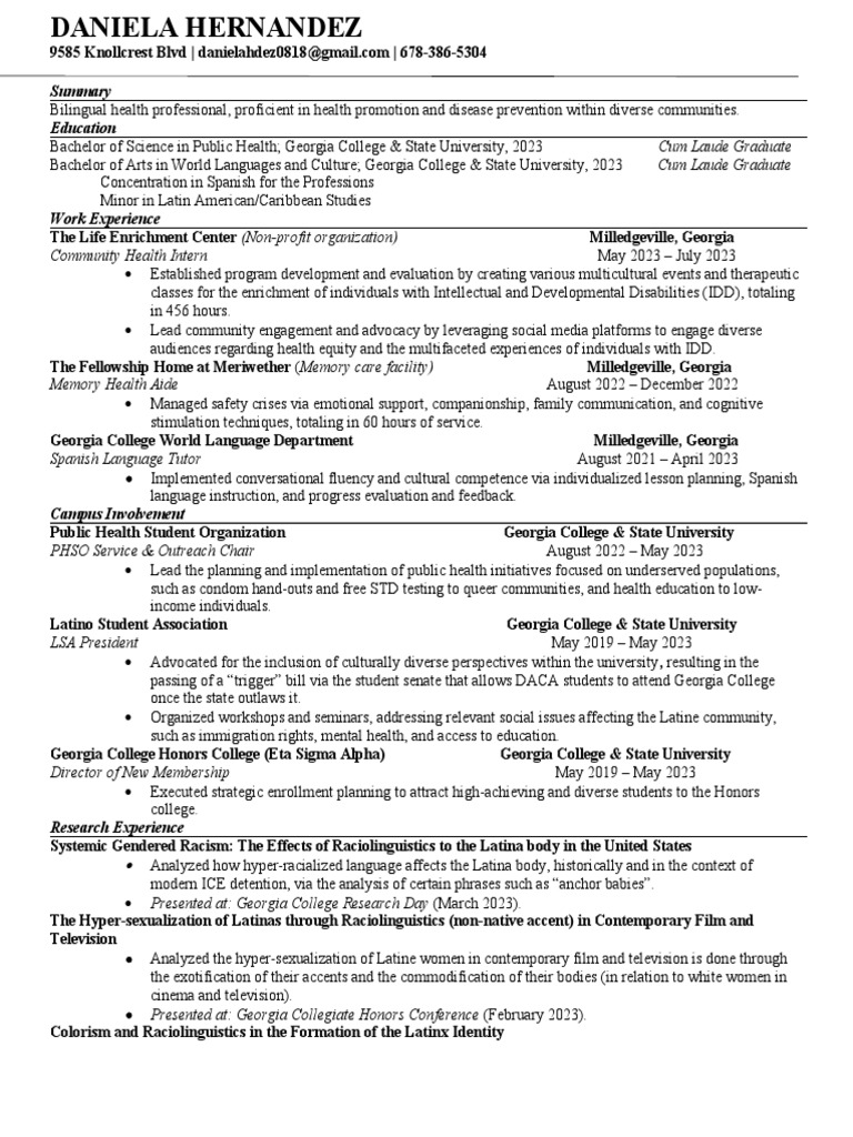 Daniela Hernandez Resume | PDF | Developmental Disabilities