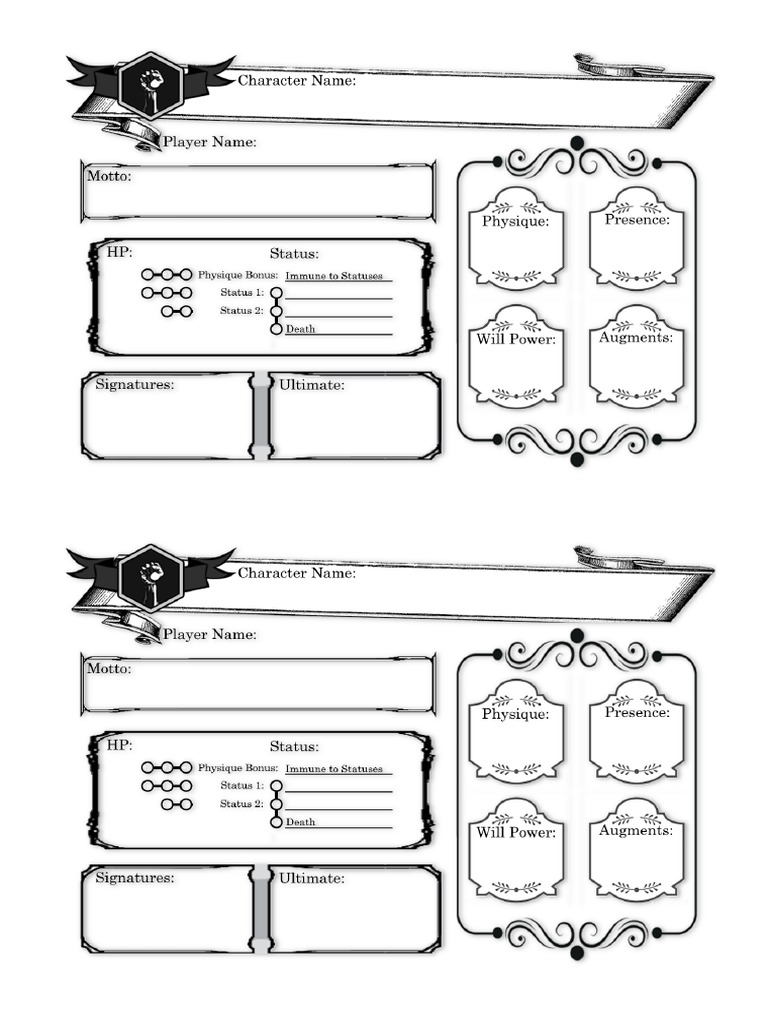 Fantasy WWE Deathmatch Character Sheet (Double) | PDF