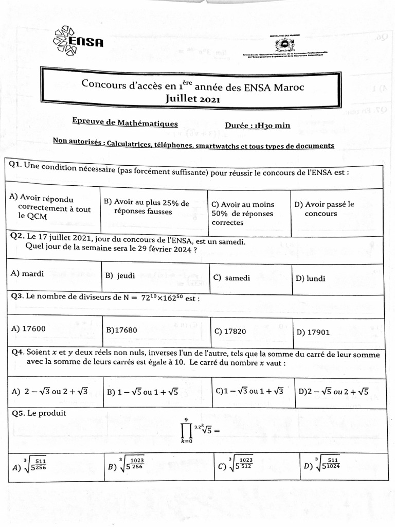 Concours Maths 2021 | PDF