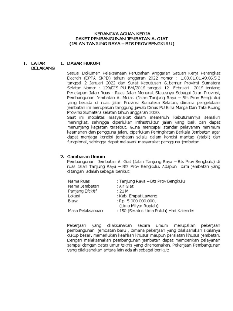 KAK Pembangunan Jembatan A. GIAT 2022 Rev.4 | PDF