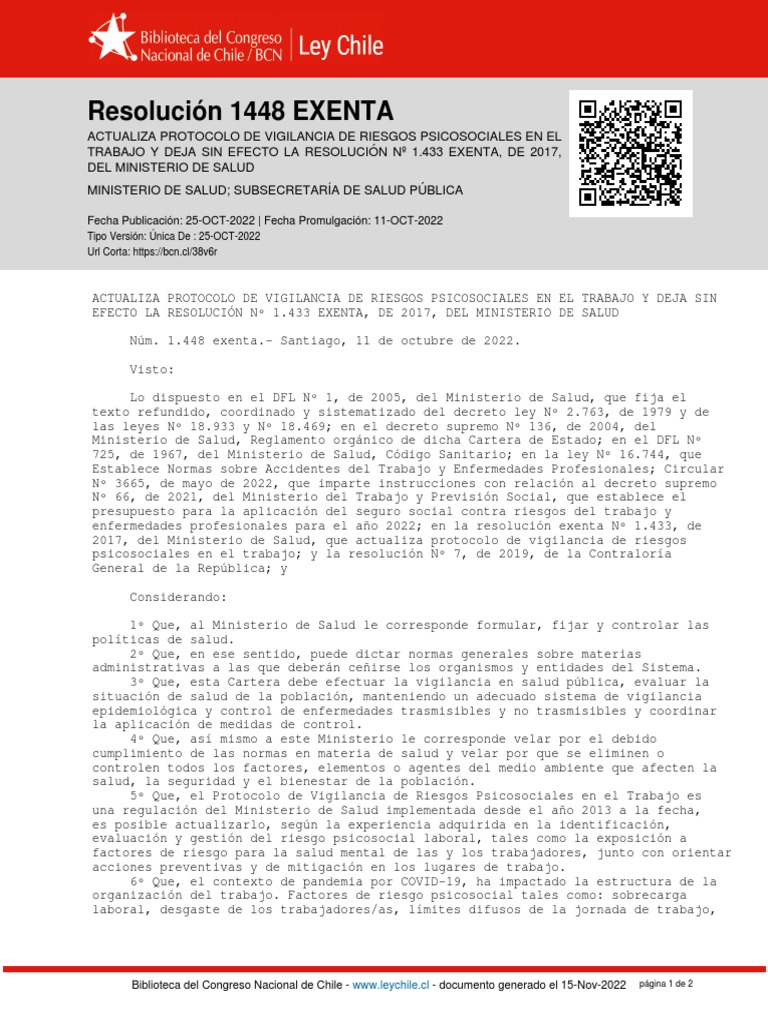 Resolucion 1448 EXENTA - 25 OCT 2022 | PDF | Bienestar | Politica de salud