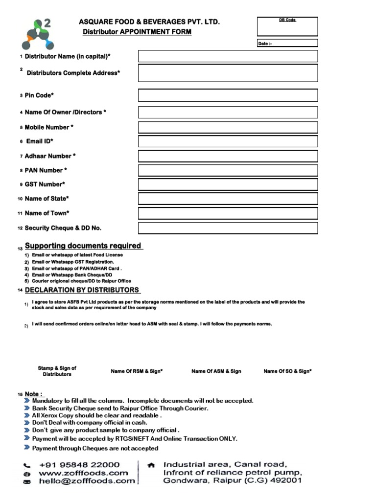 New Distributors Appointment Form | PDF